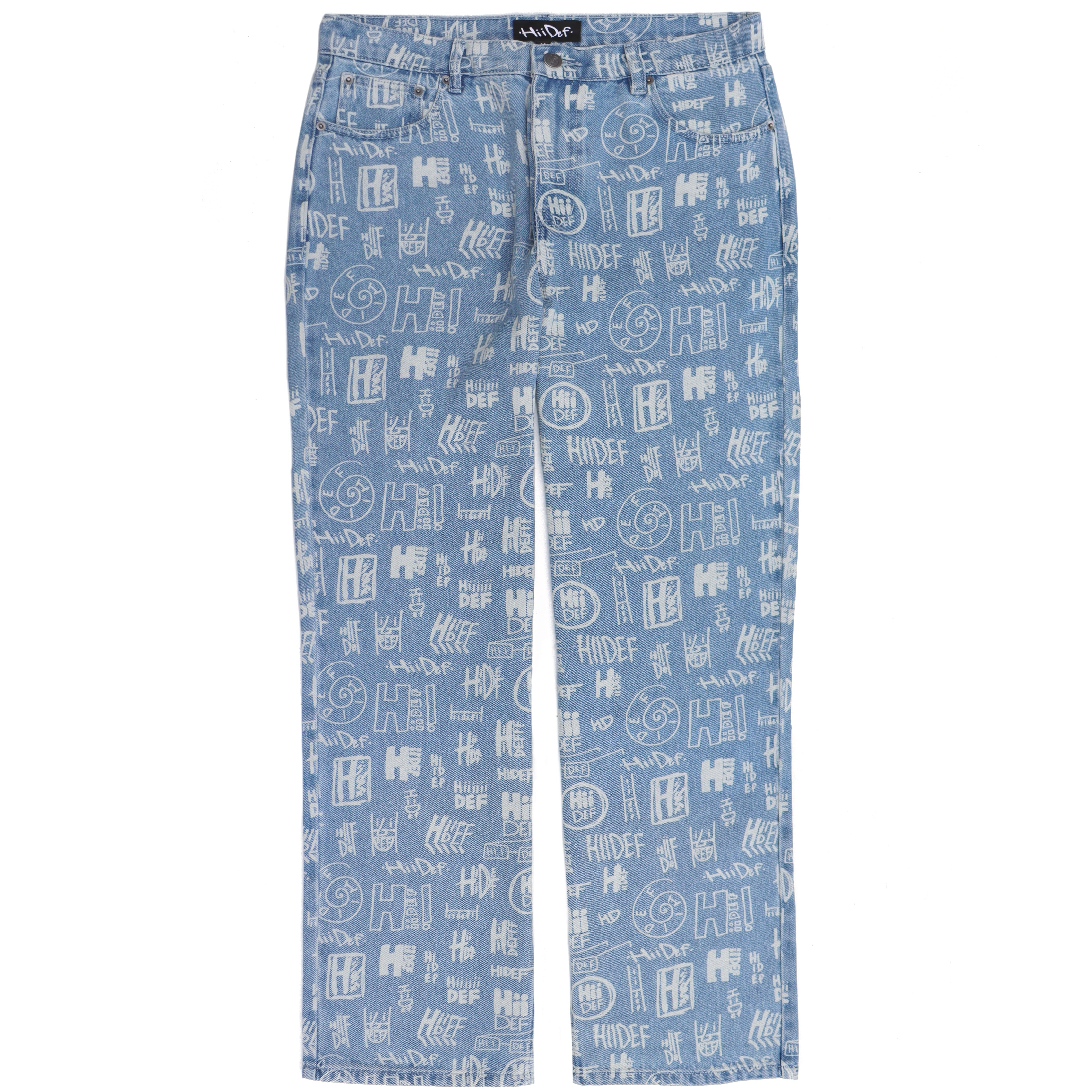 Blue Multi-Logo Print Relaxed Fit Jeans – hii-def